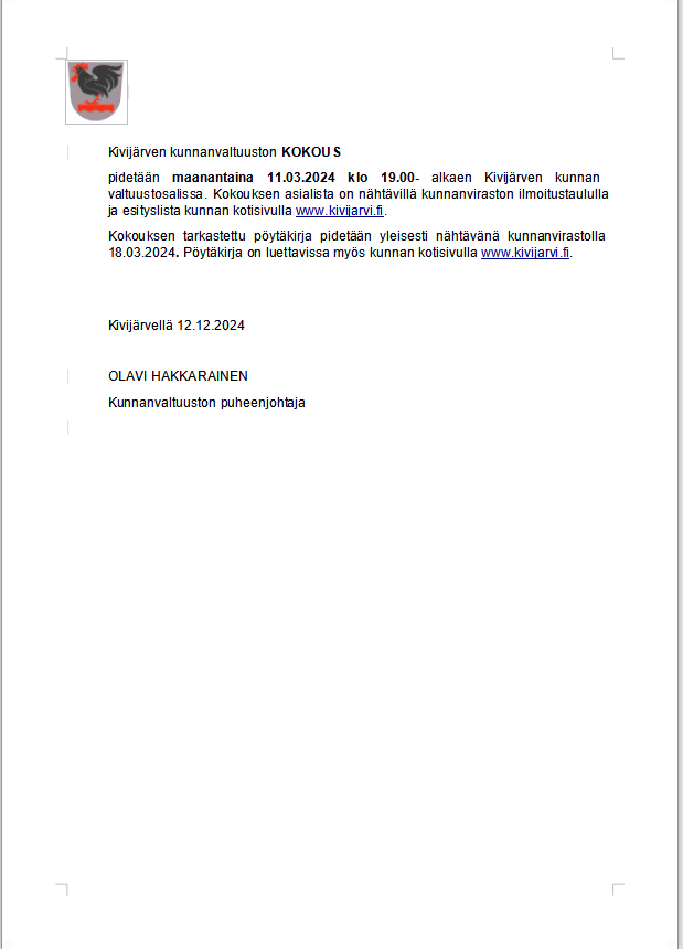 Kivijärvi | Kivijärven kunta